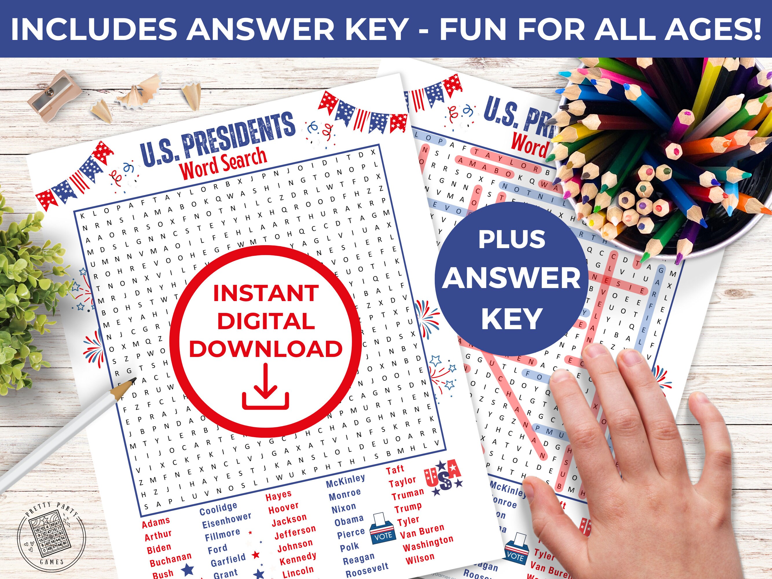 US Presidents Day Printable Word Search for Kids & Adults Answer Key ...