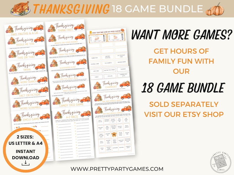 Thanksgiving Bingo Game for Adults & Kids, 50 Printable Bingo Cards ...