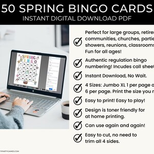 50 Spring Bingo Cards With Numbers, Springtime Printable Party Games ...
