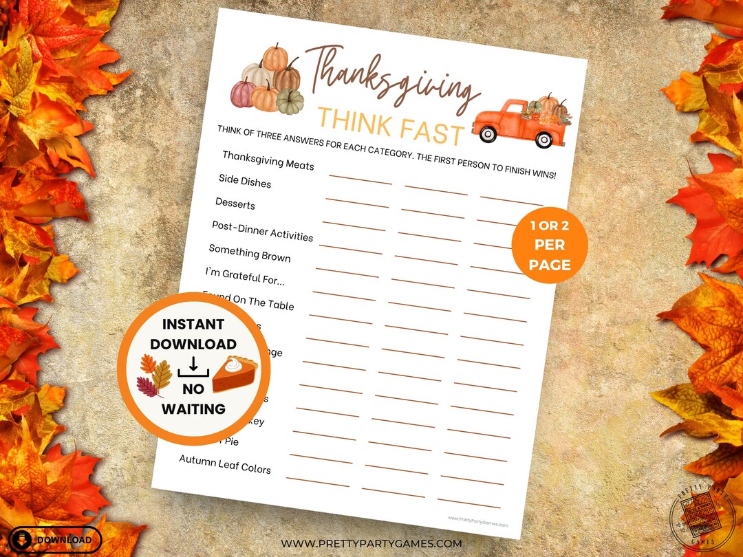 Thanksgiving Think Fast Office Game, Friendsgiving Party Games for ...