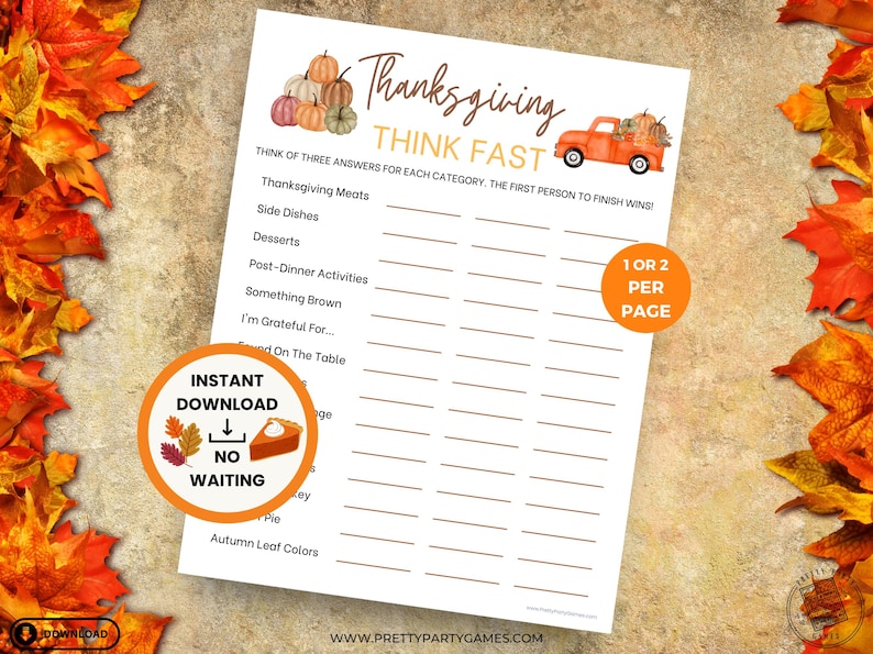 Thanksgiving Think Fast Office Game, Friendsgiving Party Games for ...