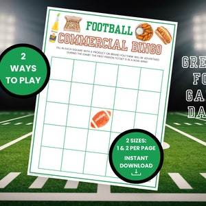 Football Commercial Bingo Card Printable, Unique Bingo Game for Sunday ...