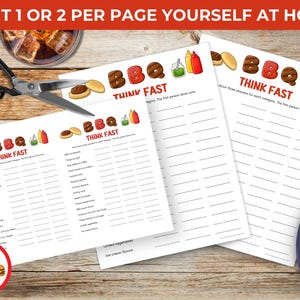 Backyard BBQ Think Fast Game, Summer Cookout Activities, Fun Printable ...