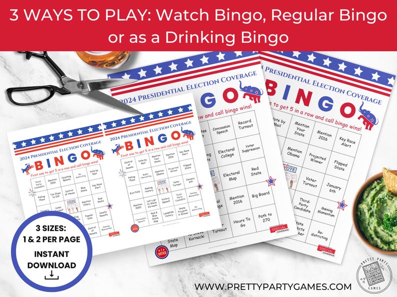 2024 Presidential Election Bingo Cards, Election Night Viewing Party ...