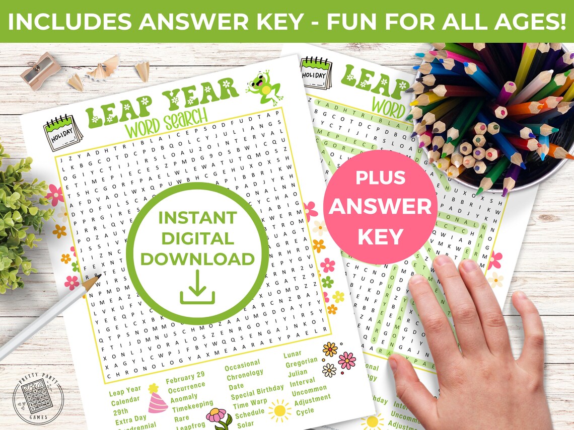 Printable Leap Year Word Search for Kids + Answer Key, Fun Leap Day ...