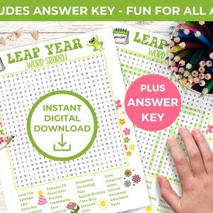 Printable Leap Year Word Search for Kids + Answer Key, Fun Leap Day ...