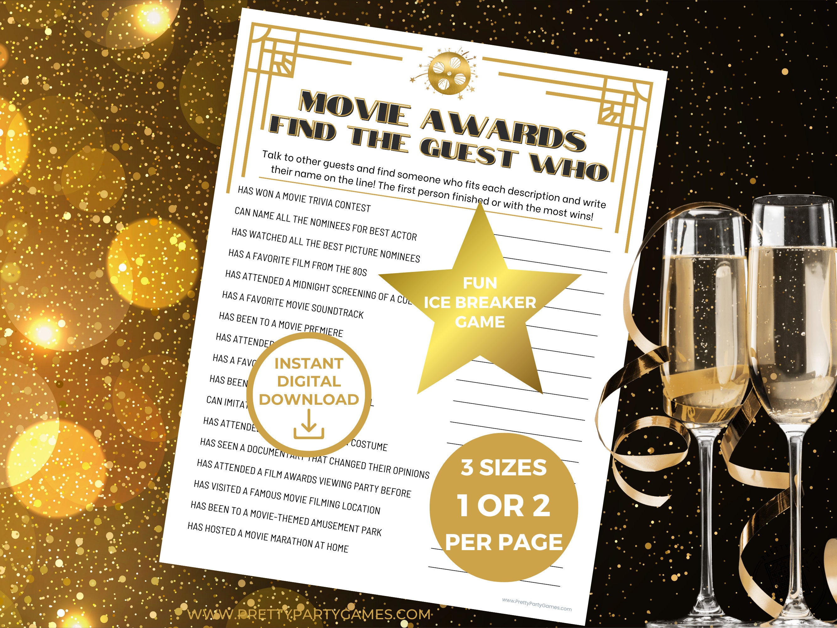 Movie Awards Party Games, Find the Guest Game, Ice Breaker Party Game ...