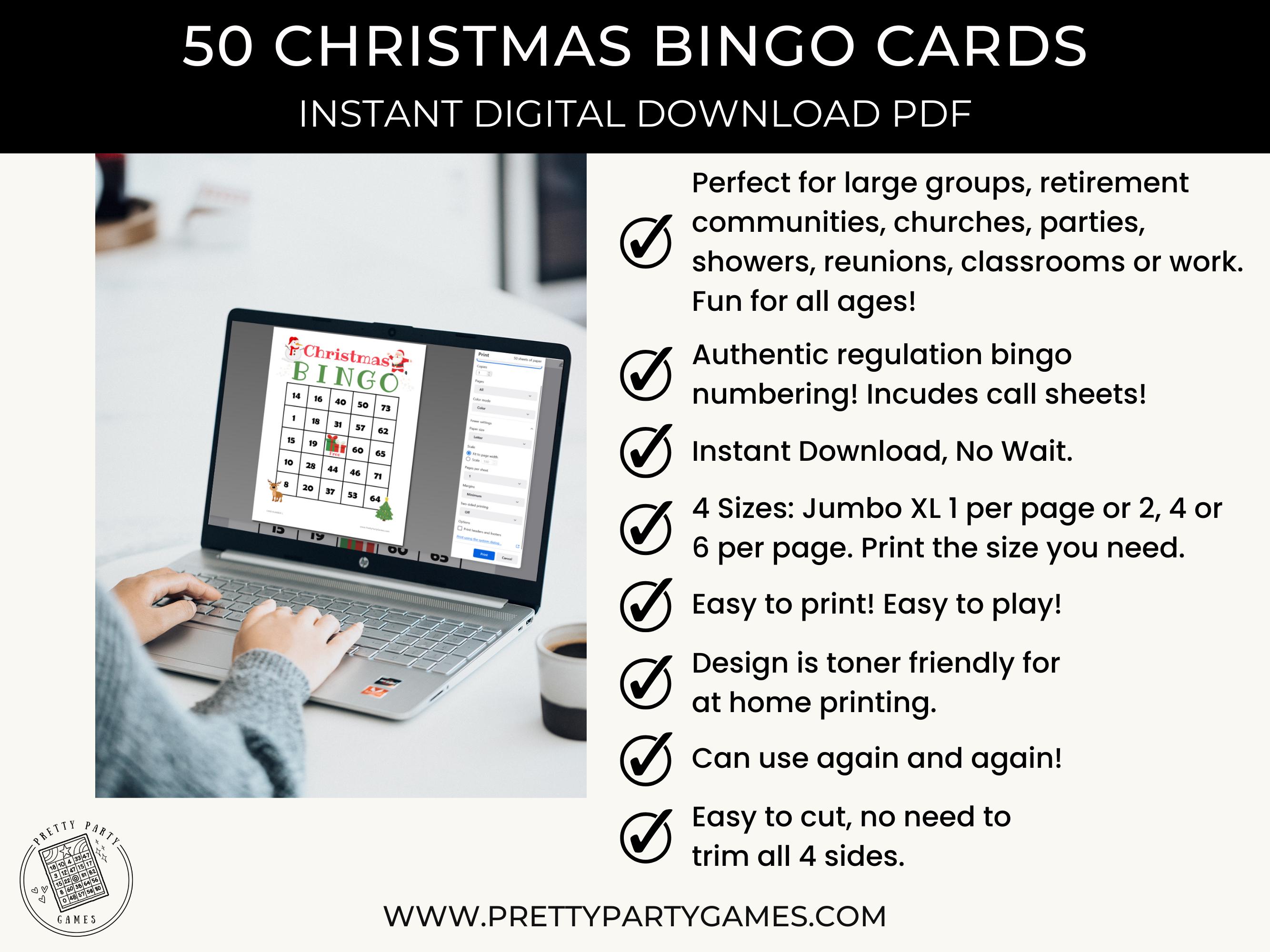 50 Christmas Bingo Cards With Numbers, Fun Christmas Bingo Game for ...