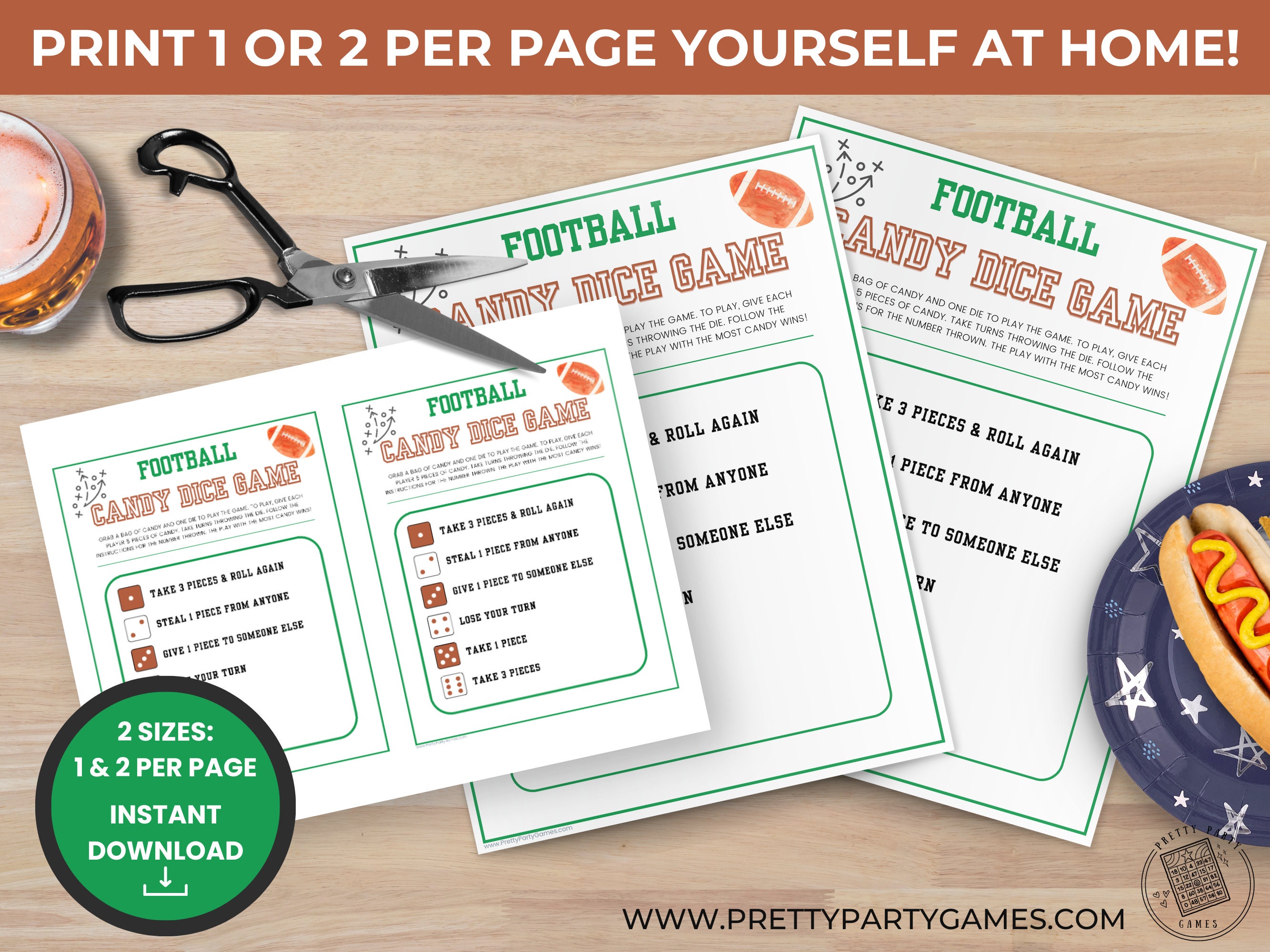 Football Candy Dice Game Kids, Printable Roll A Dice Candy Game, Fun ...