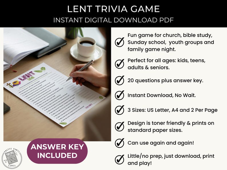 Lent Trivia Game for Kids or Adults, Catholic Lenten Party Games for ...