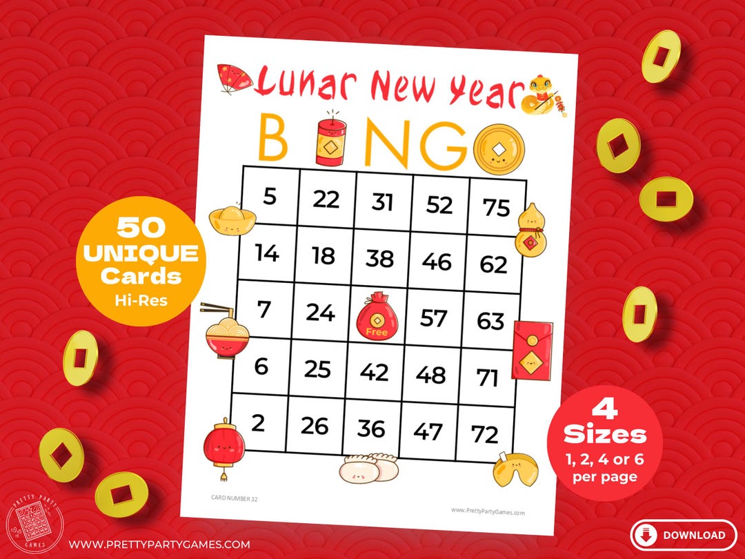 50 Printable Lunar Chinese New Year Bingo Cards With Numbers, 2025 Year ...