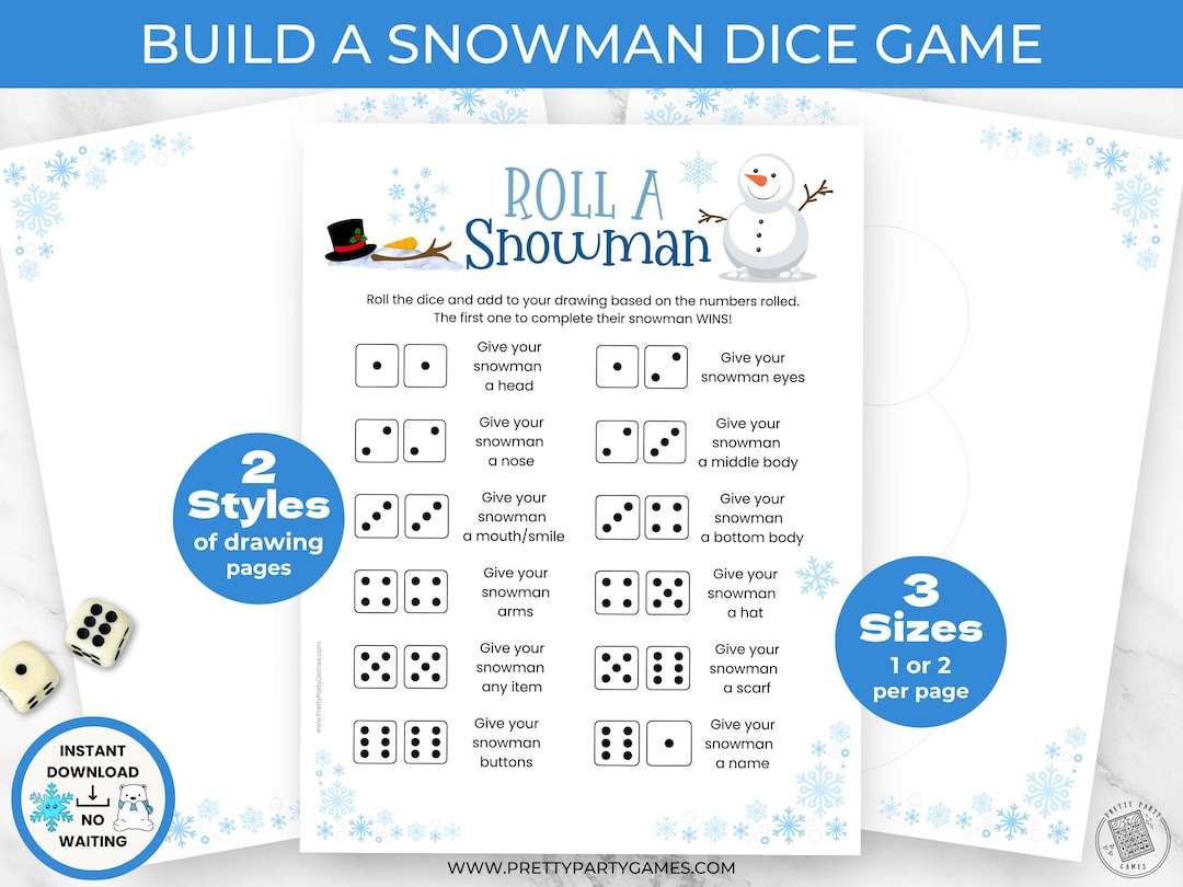 Build A Snowman Dice Game, Christmas Dice Games for Kids, Winter Snow ...
