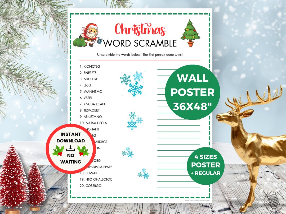 GIANT Christmas Word Scramble POSTER 36" X 48", Holiday Classroom Games ...