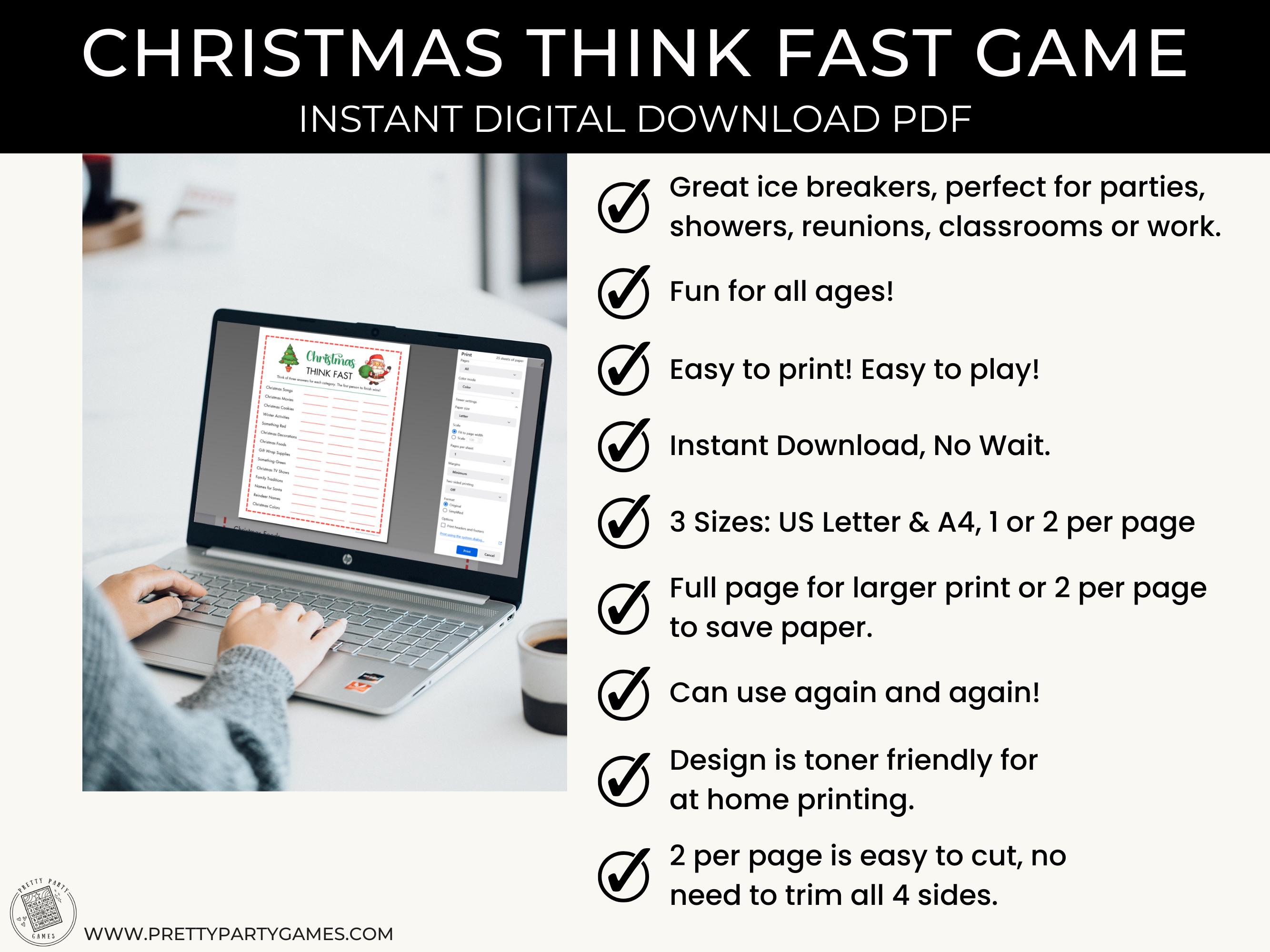 Christmas Think Fast Game, Christmas Party Games for Adults & Kids, Fun ...