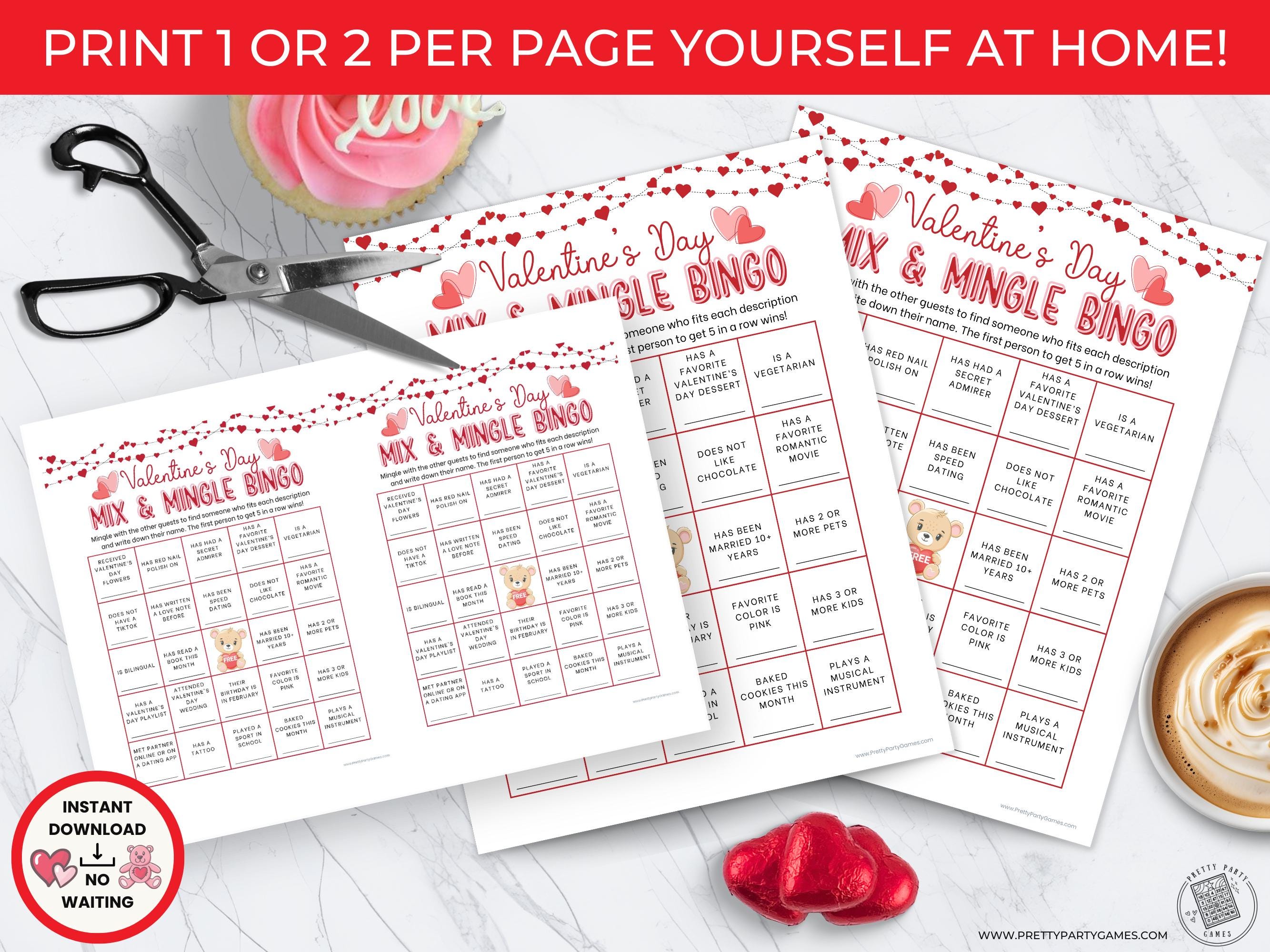 Valentines Day Mix & Mingle Bingo, Fun Valentines Party Games ...