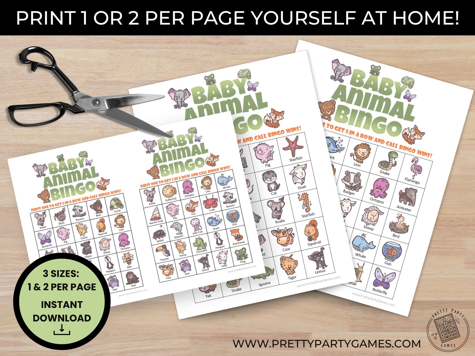 Cute Baby Zoo Animal Bingo Game, 50 Unique Bingo Cards for Kids, Fun ...