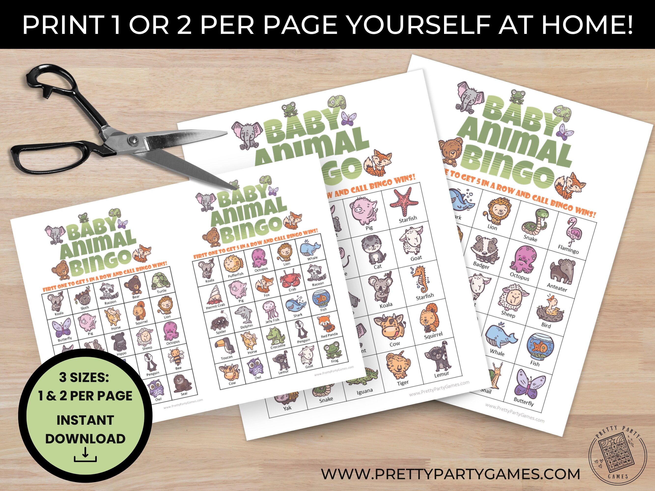 Cute Baby Zoo Animal Bingo Game, 50 Unique Bingo Cards for Kids, Fun ...