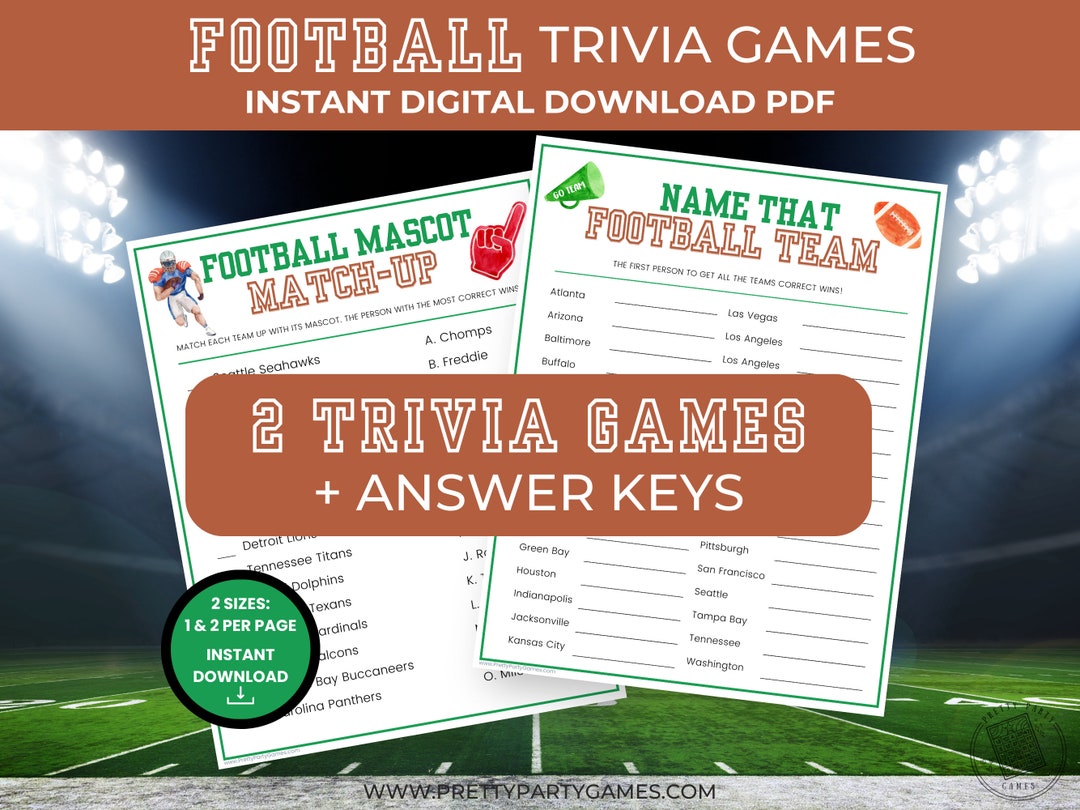 2 Printable Football Trivia Games for Kids & Adults, Big Game Day Watch ...