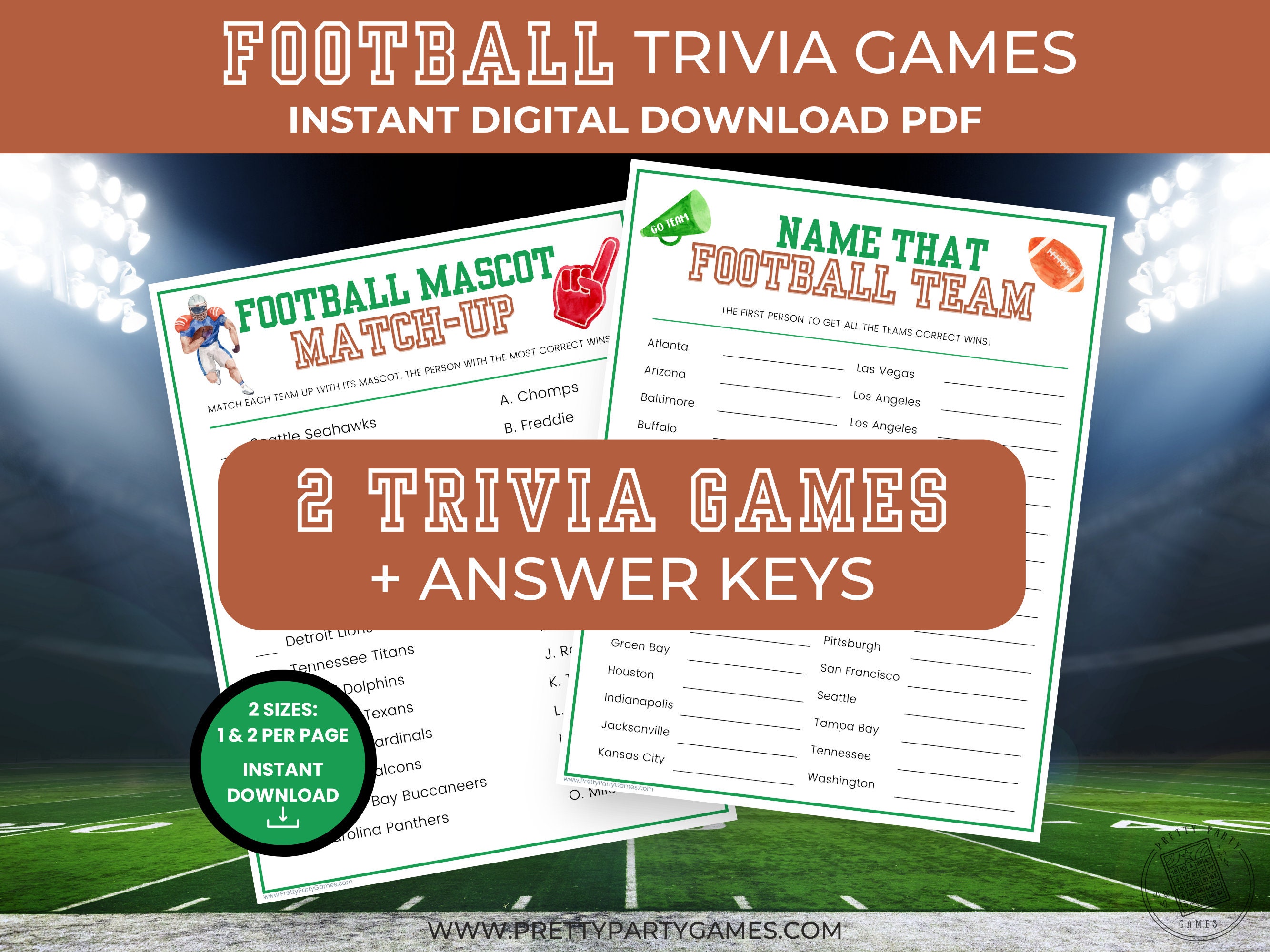 2 Printable Football Trivia Games for Kids & Adults, Big Game Day Watch ...