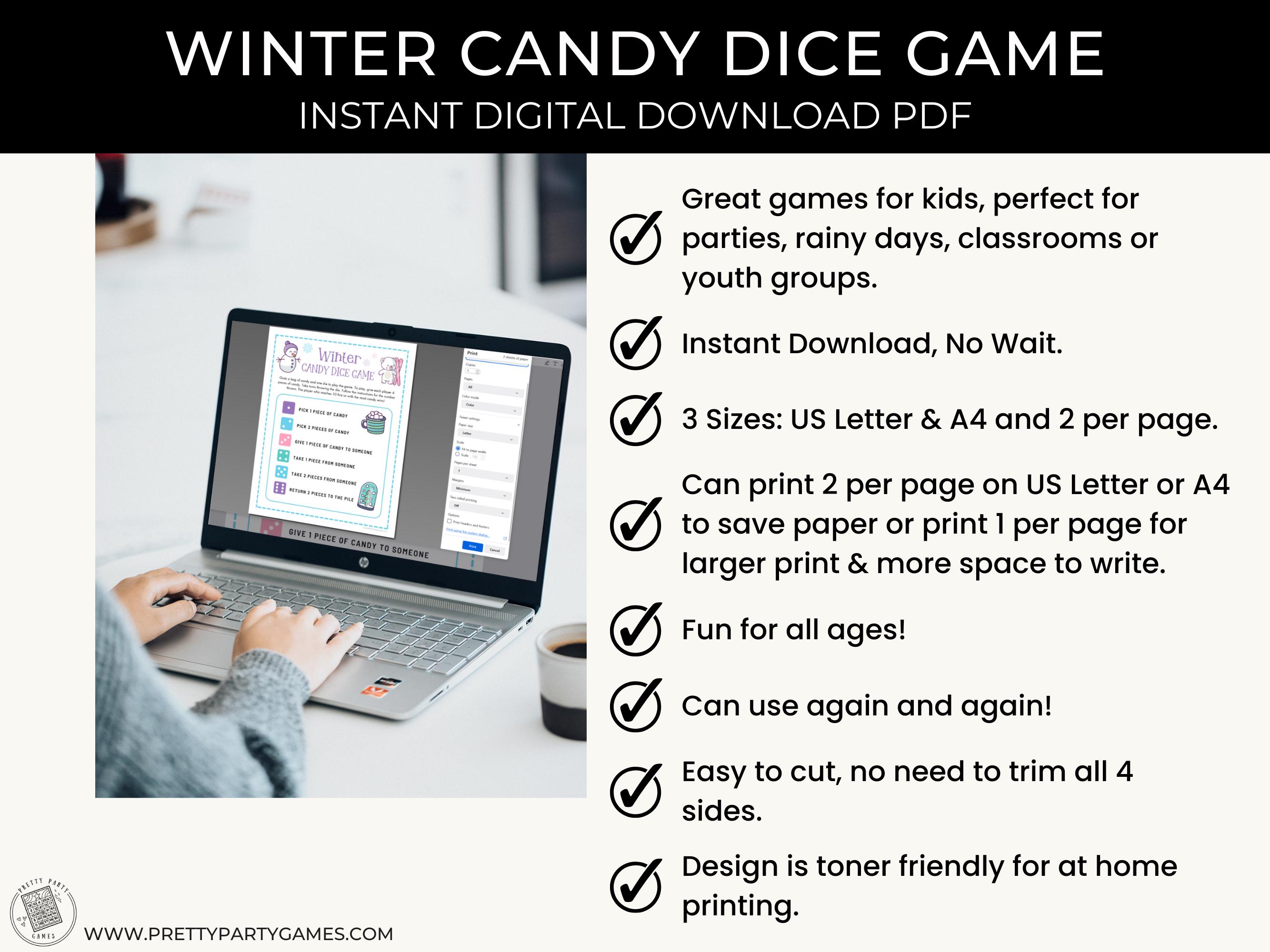 Winter Candy Dice Game Printable, Roll the Dice Winter Wonderland Game ...