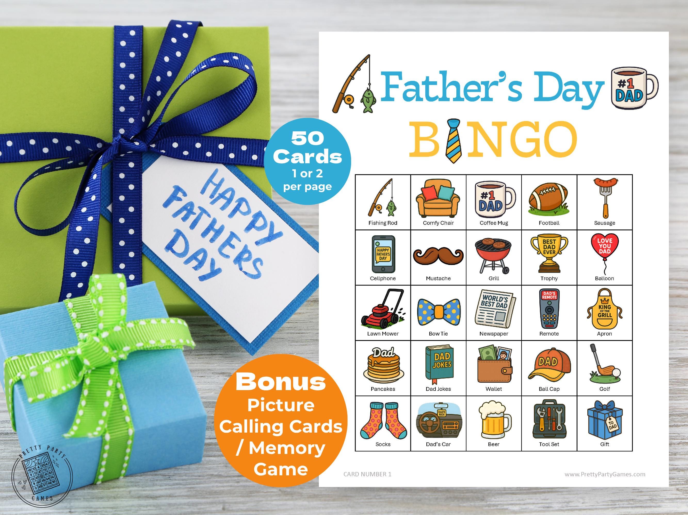 Fathers Day Bingo Cards, 50 Printable Picture Bingo Cards, Dads Day ...