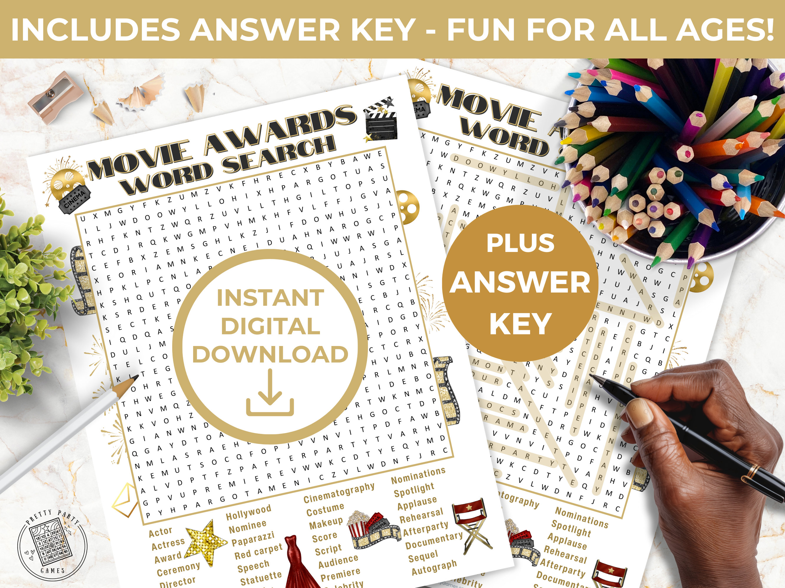 Movie Awards Night Word Search Printable Puzzle Answer Key, Film Awards ...