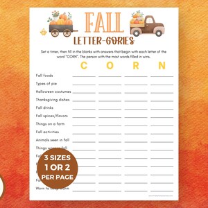 Fall Categories Word Game Printable, Fun Autumn Think Fast Game for ...