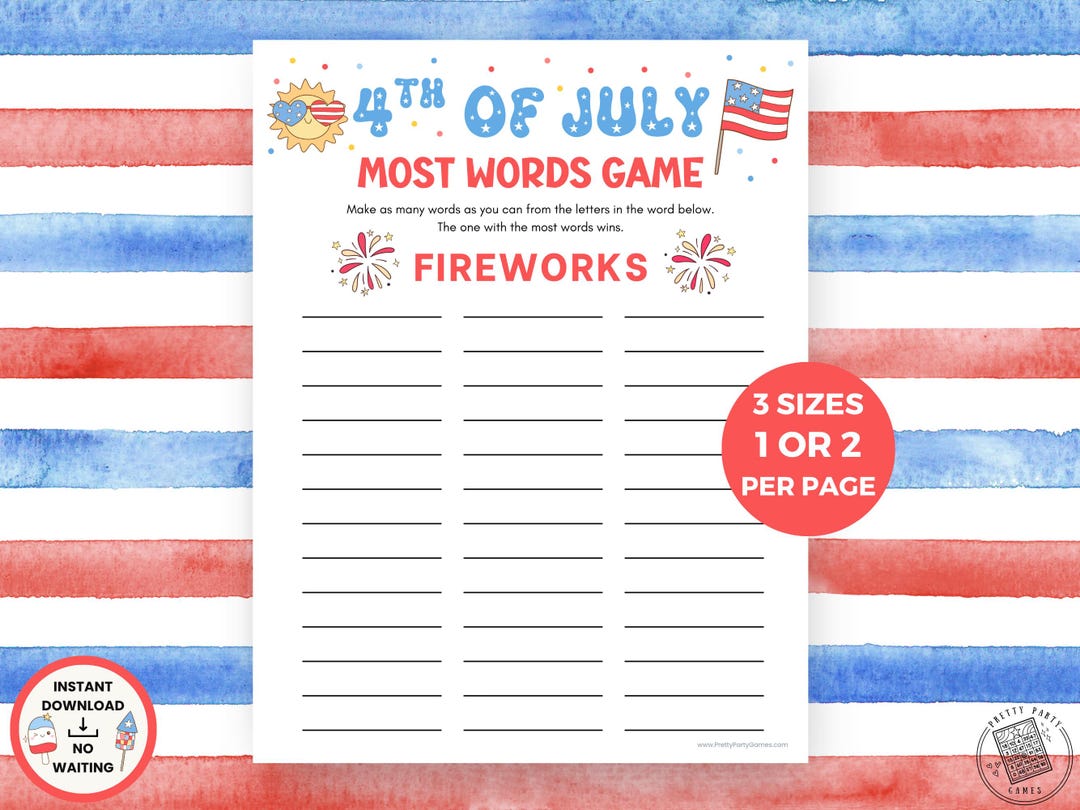 4th of July Most Words Game, Printable Independence Day Word Game for ...