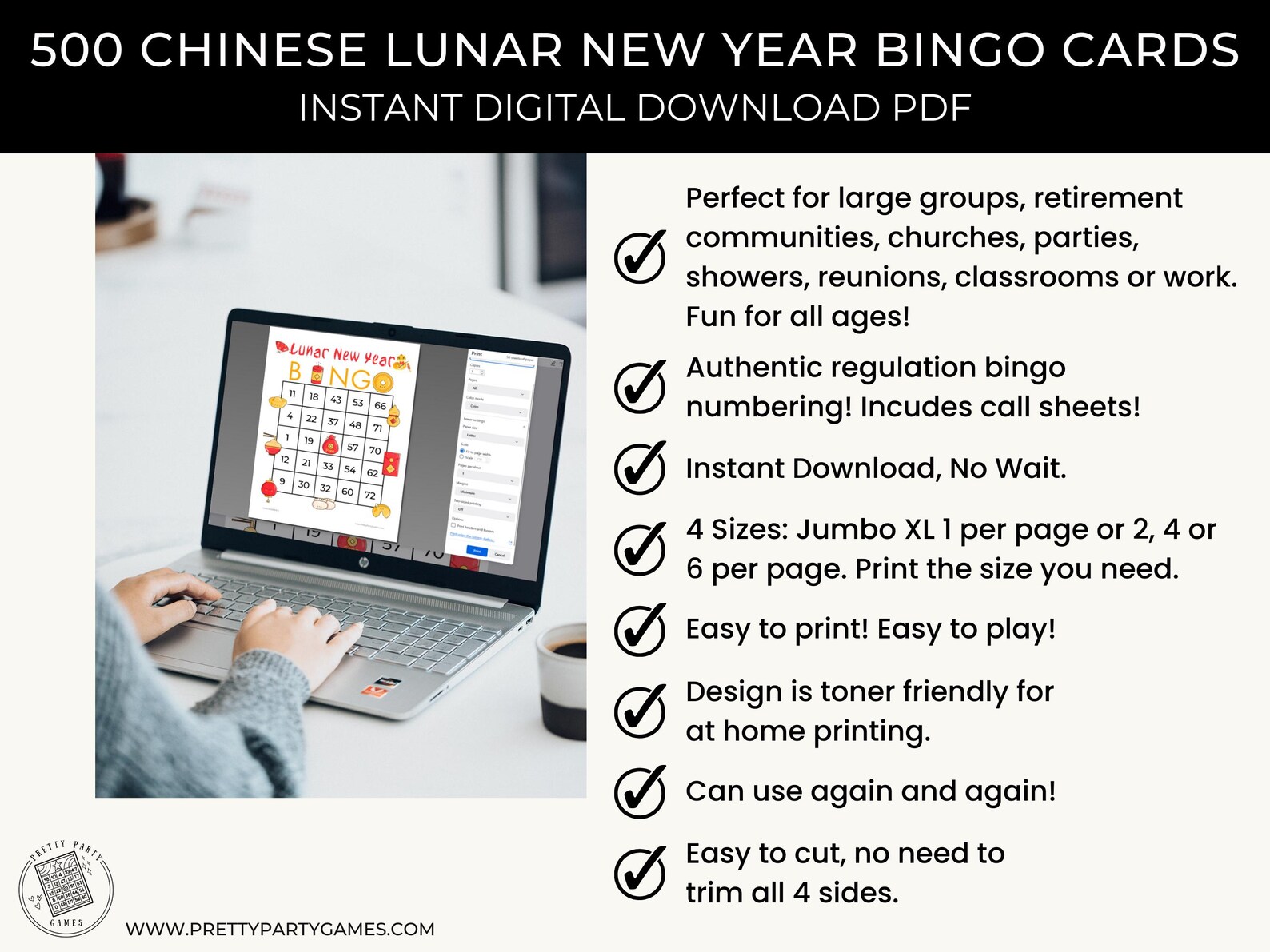 500 Printable Lunar Chinese New Year Bingo Cards With Numbers, 2025 ...