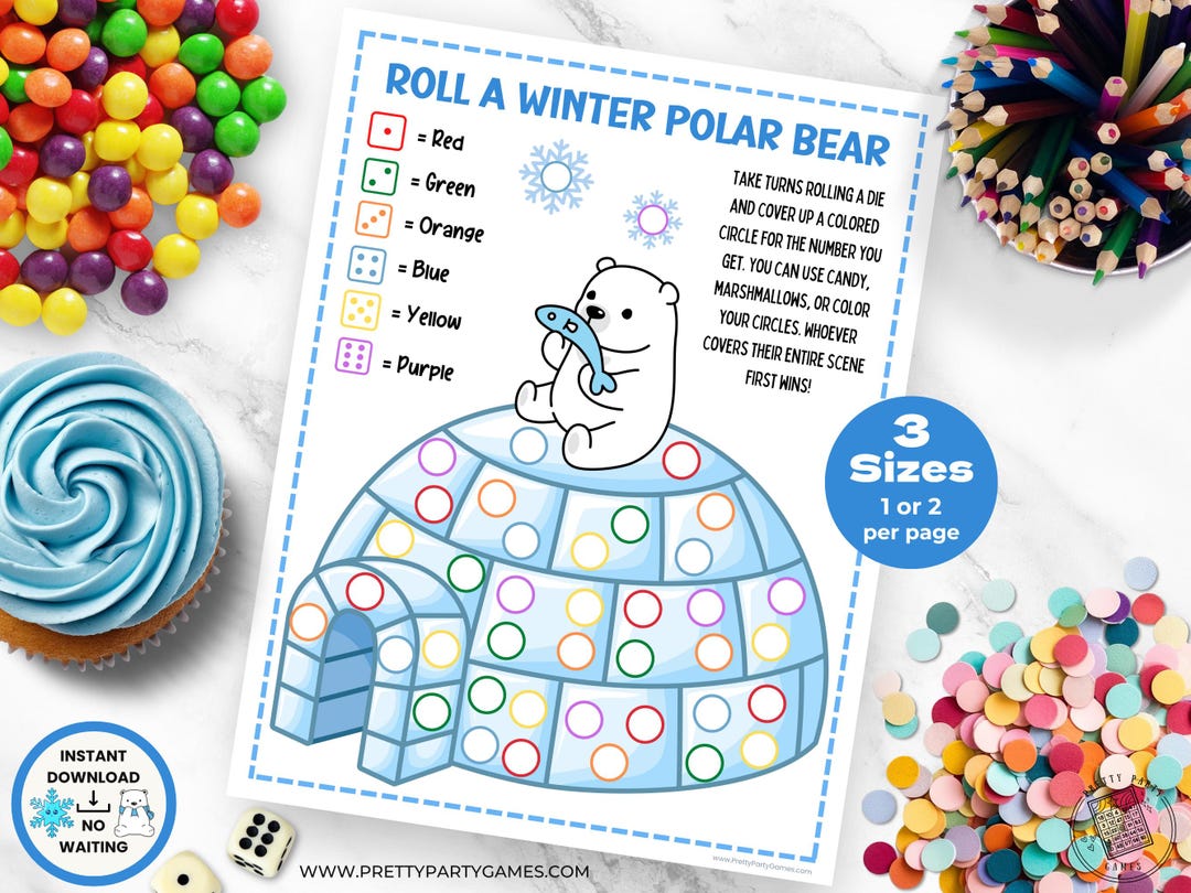 Winter Polar Bear Roll A Dice Game, Winter Candy Dice Game for Kids ...