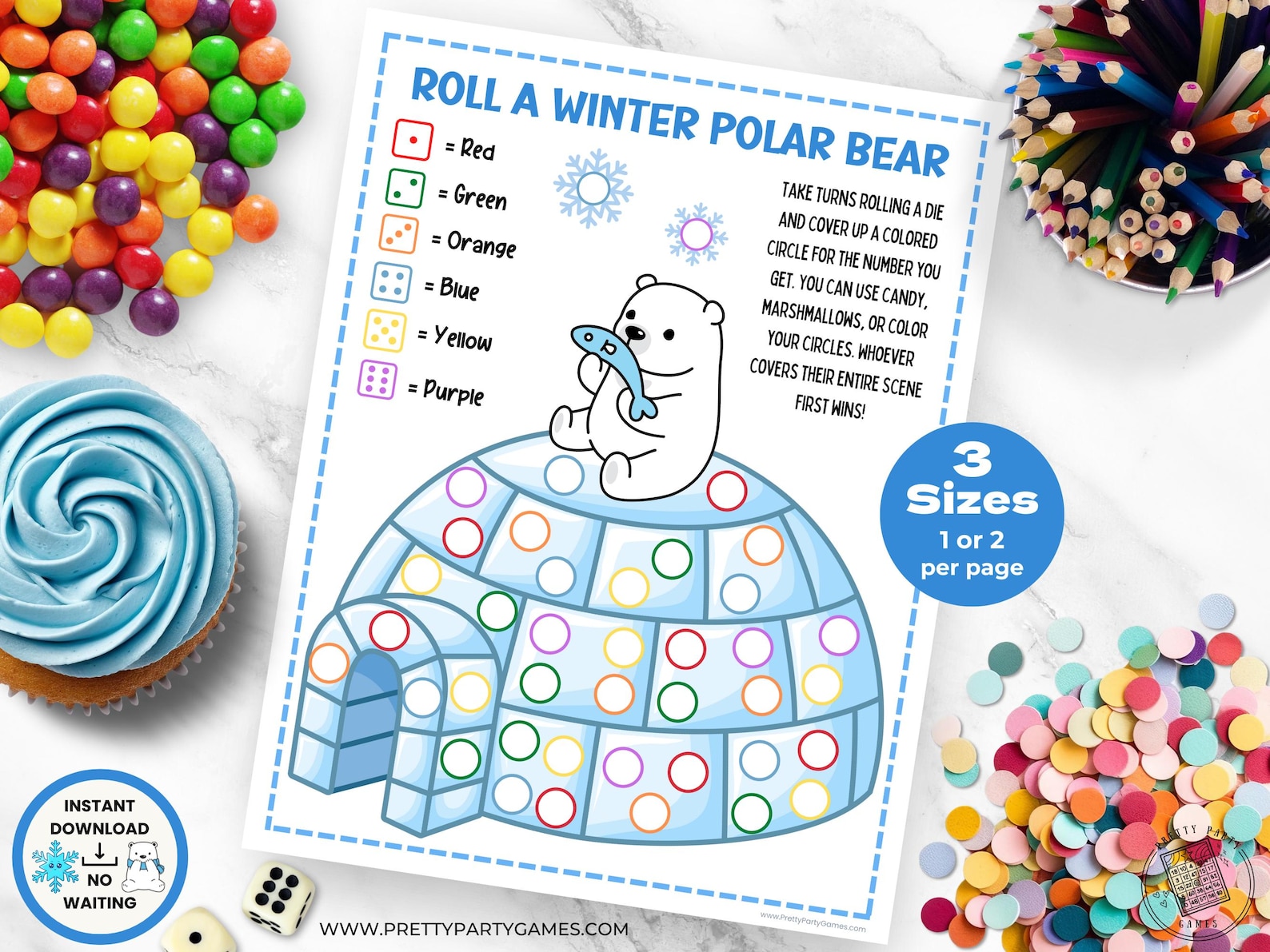 Winter Polar Bear Roll A Dice Game, Winter Candy Dice Game for Kids ...