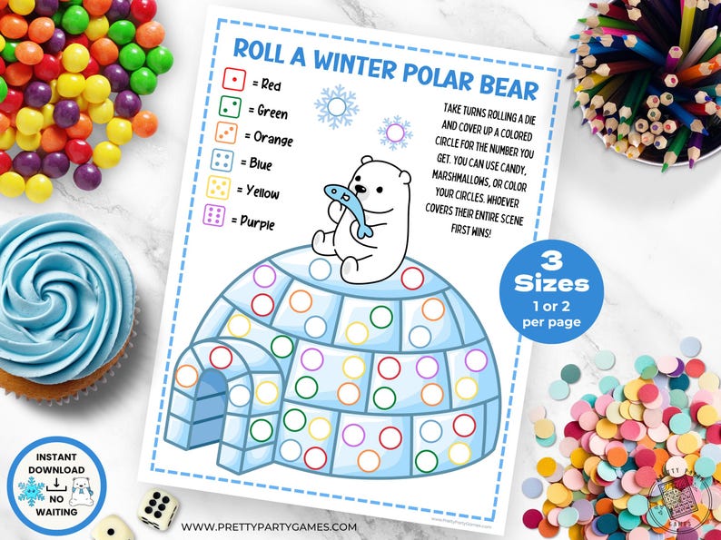 Winter Polar Bear Roll A Dice Game, Winter Candy Dice Game for Kids ...