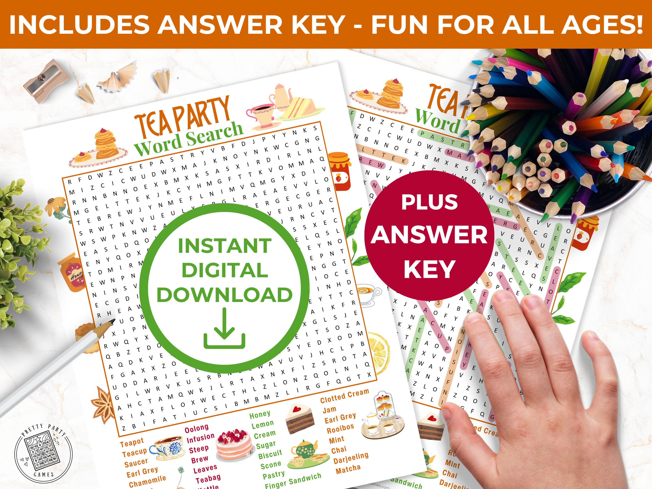 Tea Party Word Search Puzzle and Solution, Garden Party Games for ...