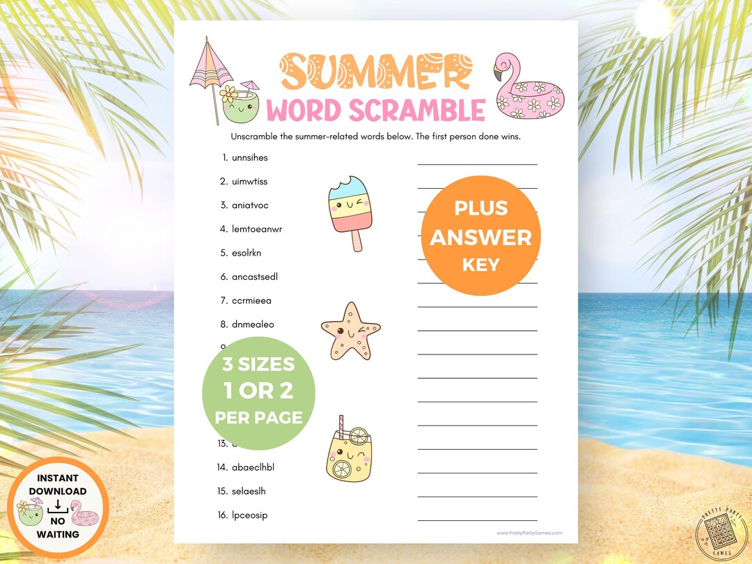 Summer Word Scramble, Fun Summer Word Games, Summer Activity for Kids ...