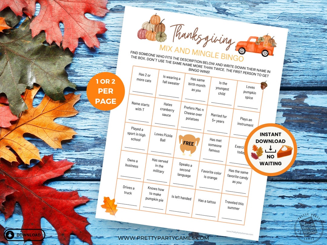 Thanksgiving Mix and Mingle Bingo, Friendsgiving Meet and Greet Bingo ...