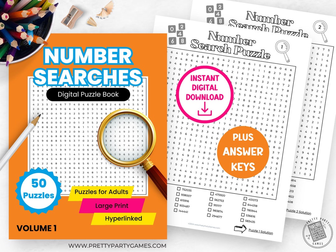 Number Search Puzzle Book, 50 Printable Numeric Word Search Puzzles and ...