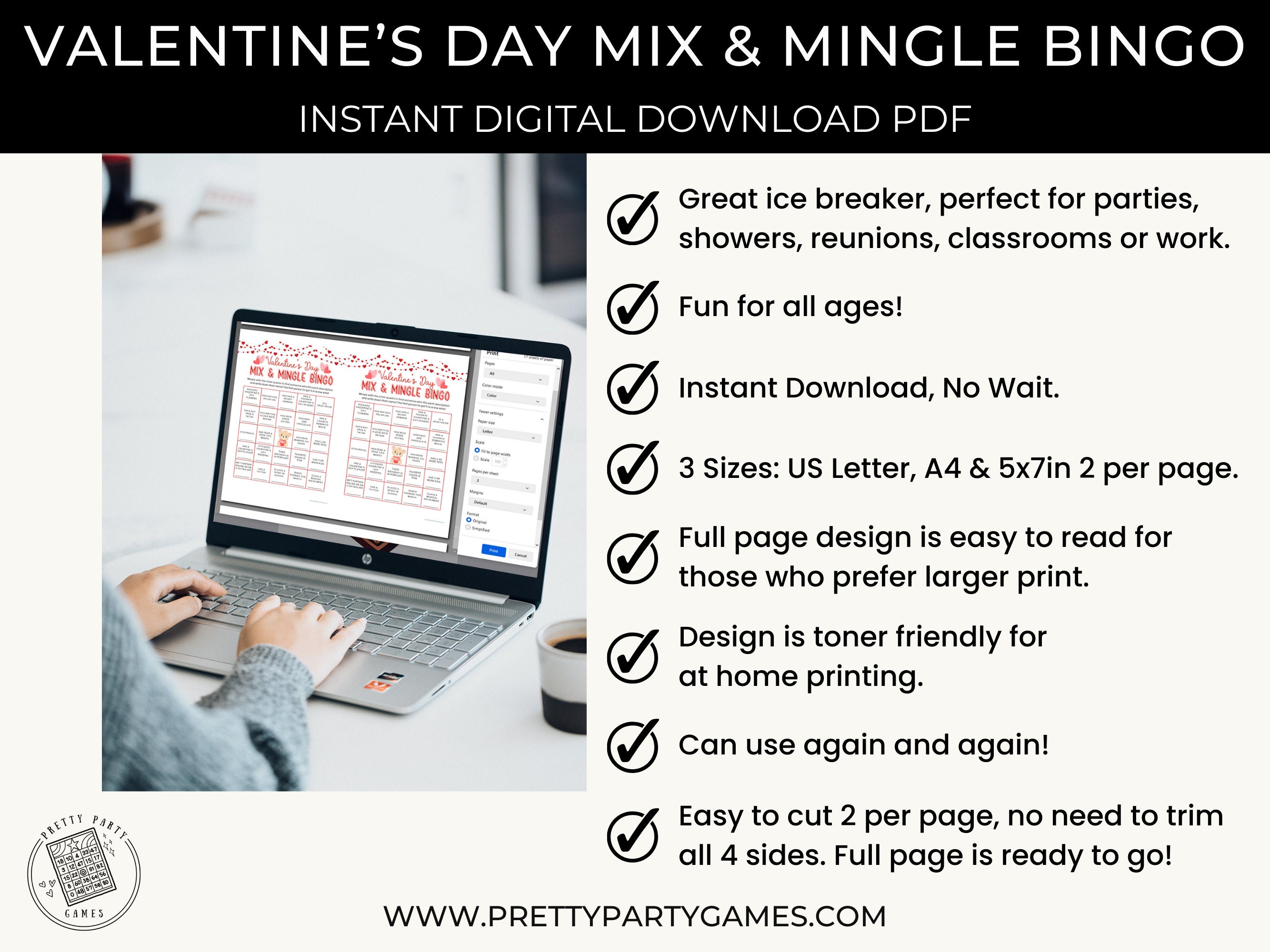 Valentines Day Mix & Mingle Bingo, Fun Valentines Party Games ...