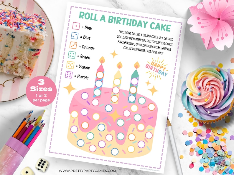 Fun Birthday Candy Dice Game for Kids, Roll A Birthday Cake Dice Game ...
