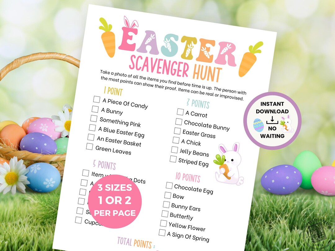 Printable Easter Scavenger Hunt, Indoor Easter Party Games for Kids ...