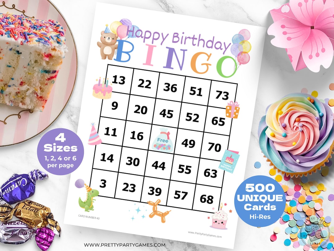 500 Printable Happy Birthday Bingo Cards With Numbers, Cute Kids ...
