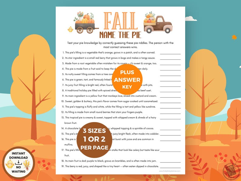 Fall Name the Pie Food Trivia Printable, Dessert Group Game for Teens ...