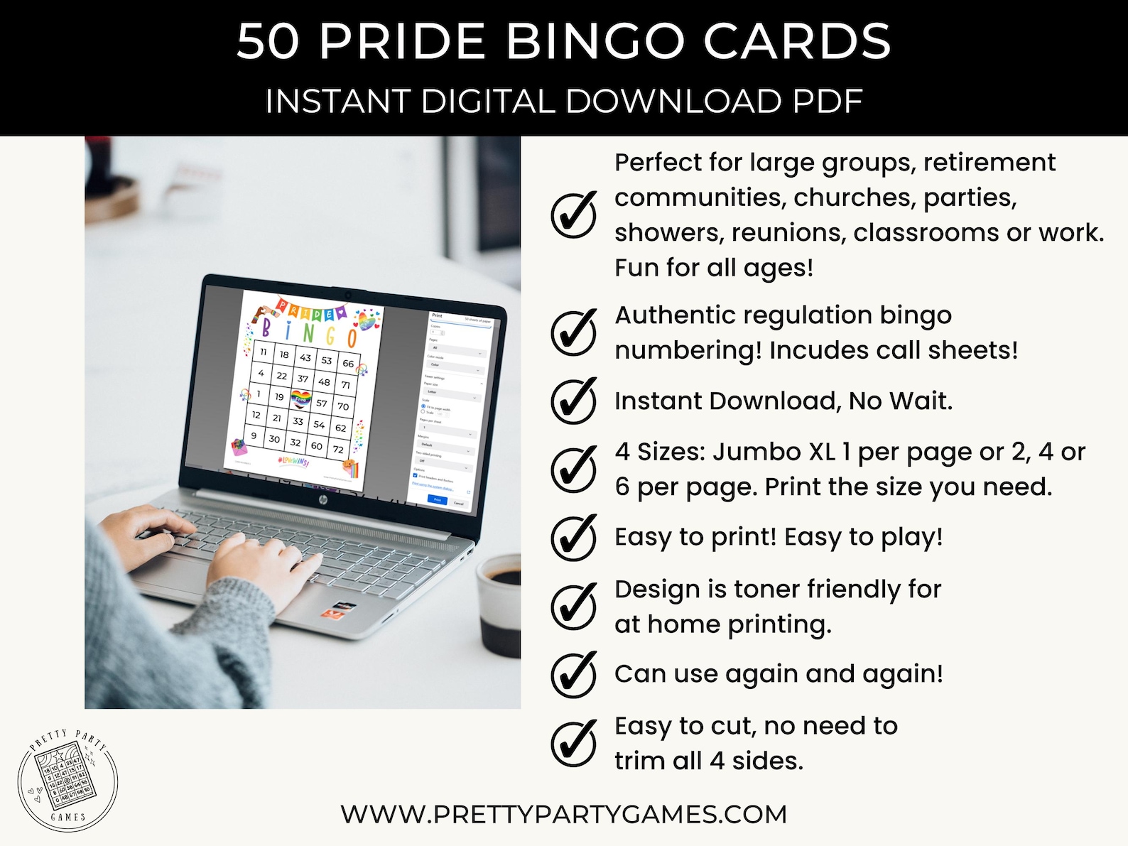50 Pride Bingo Cards, Pride Month Printable Party Games, LGBTQIA Party ...