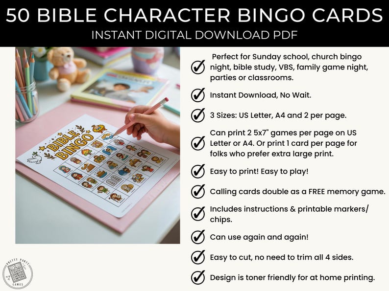 Bible Character Bingo, Colorful Bible Bingo for Kids & Adults, 50 ...