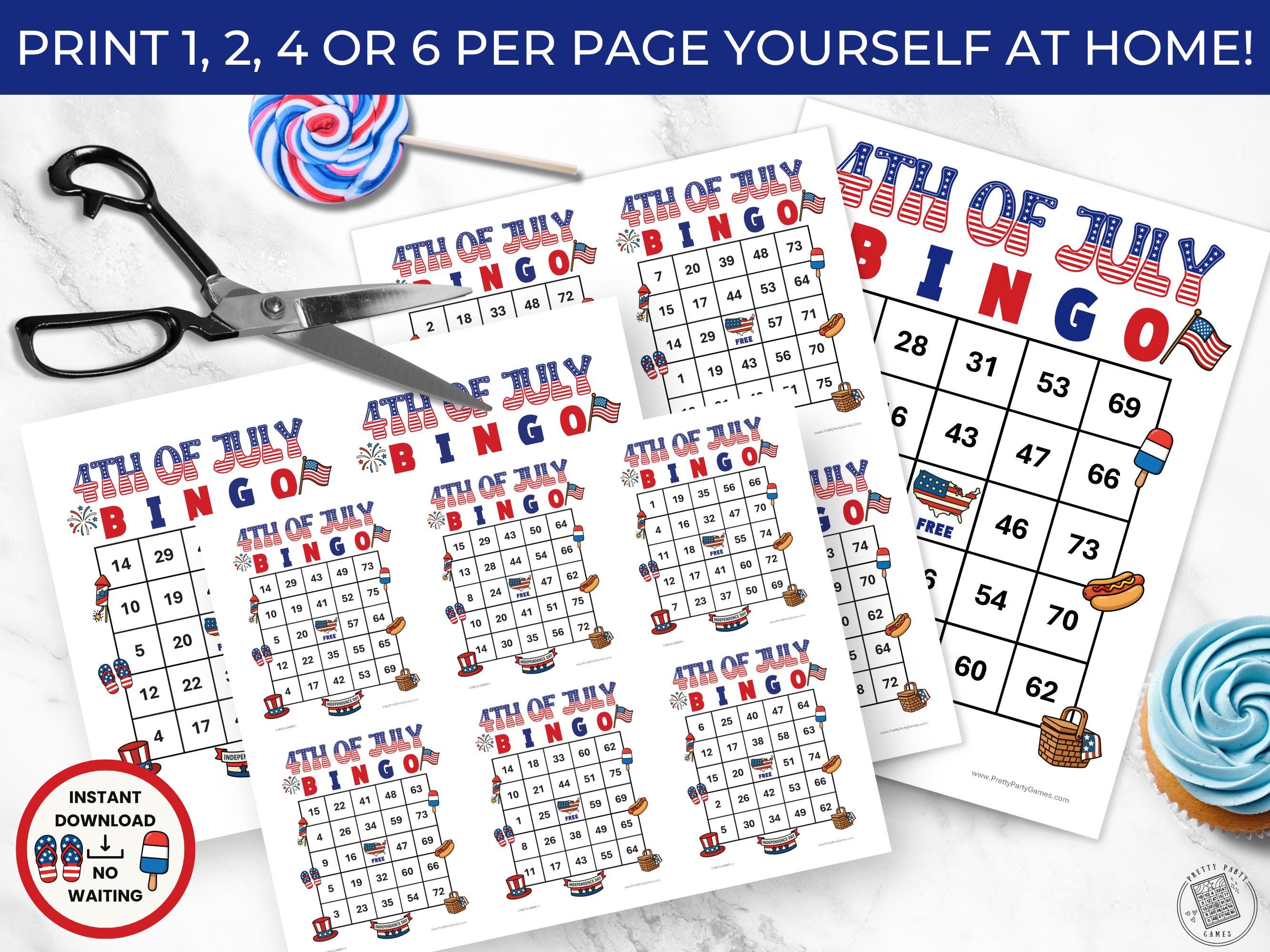 500 July 4th Bingo Cards, Independence Day Party Games for Large Groups ...