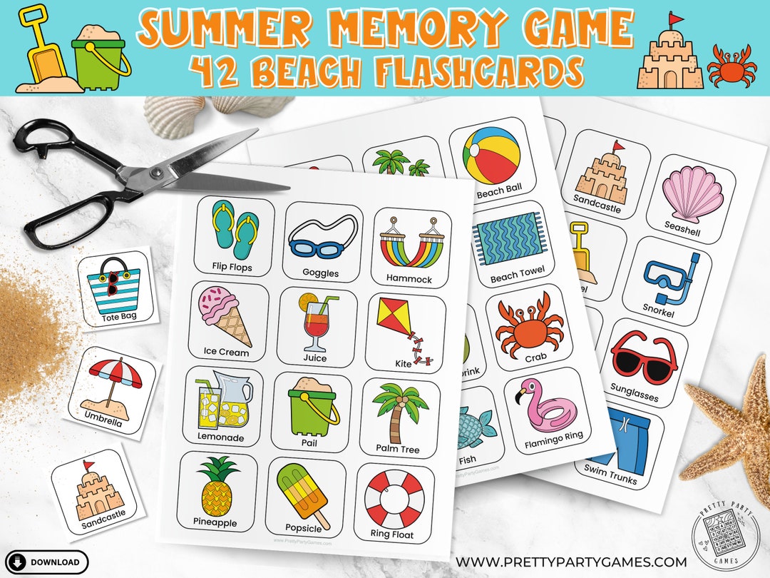 Summer Memory Game Flashcards, Memory Matching Game for Kids, Adults ...