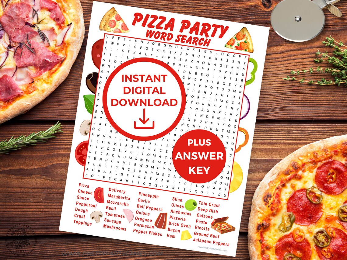 Printable Pizza Word Search Puzzle for Kids & Adults, Fun Pizza Party ...