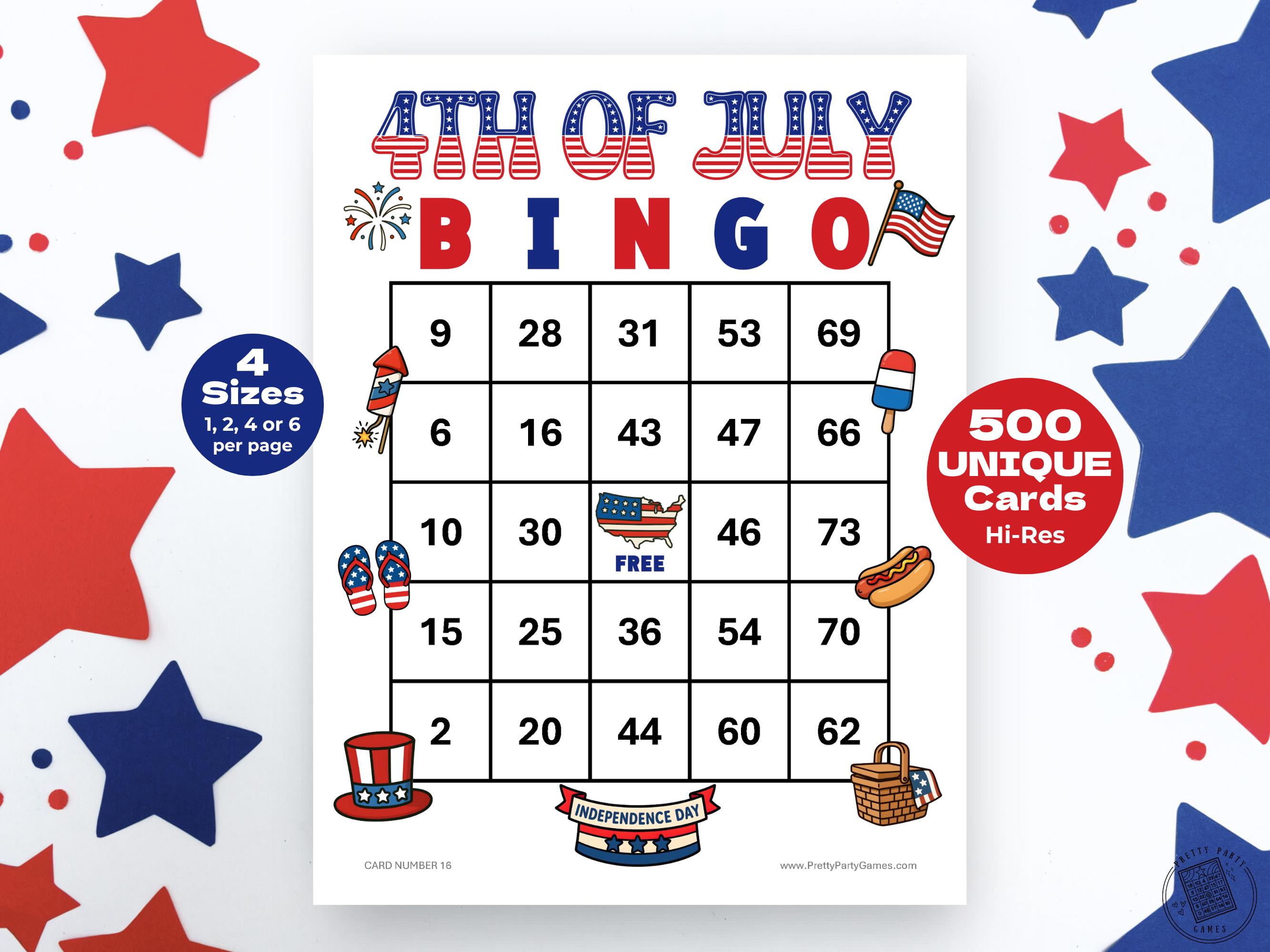 500 July 4th Bingo Cards, Independence Day Party Games for Large Groups ...