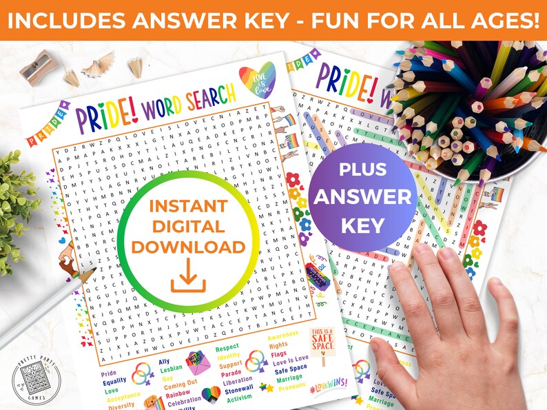 Pride Word Search Game, Pride Month Party Activity for Kids & Adults ...