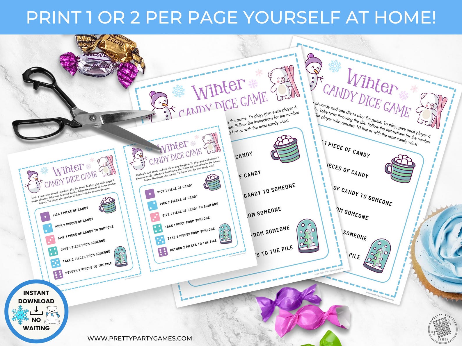 Winter Candy Dice Game Printable, Roll the Dice Winter Wonderland Game ...