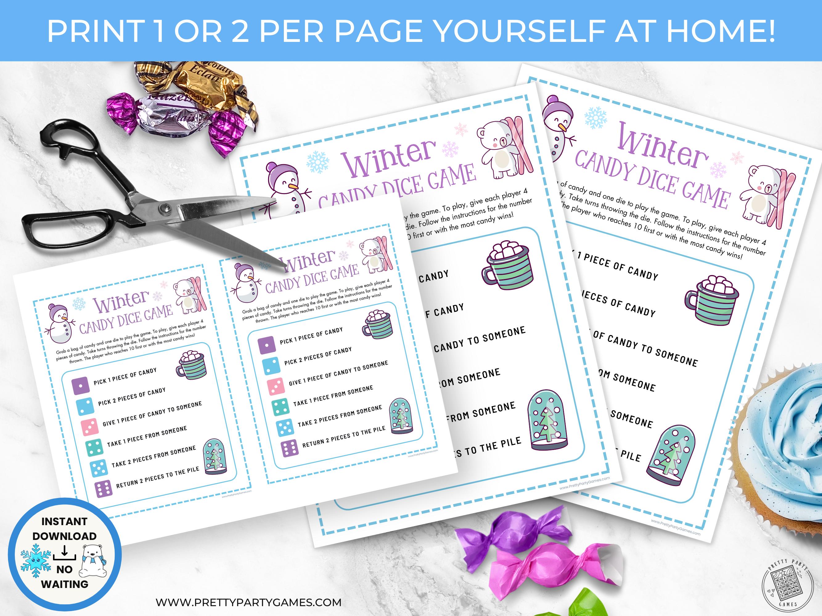 Winter Candy Dice Game Printable, Roll the Dice Winter Wonderland Game ...